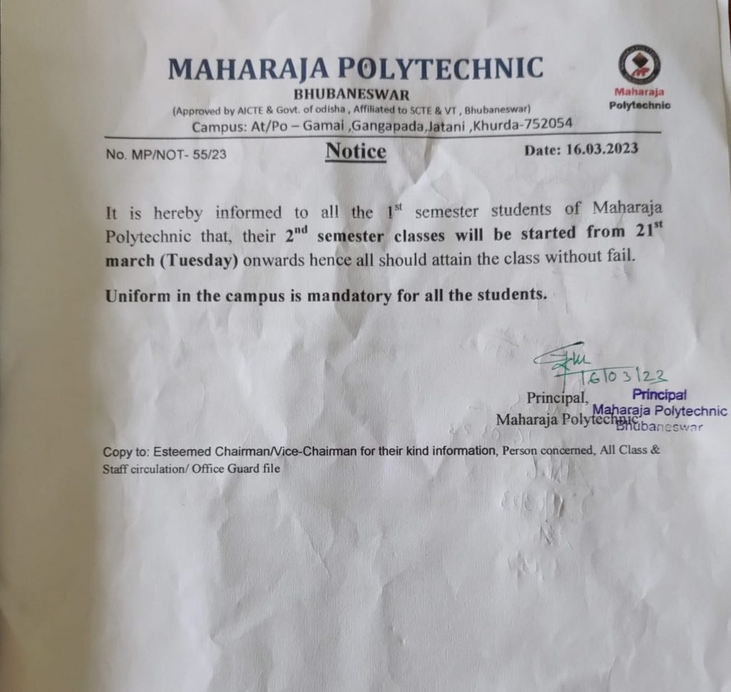 2nd sem class start notice. – MAHARAJA INSTITUTE OF ADVANCED COMPUTING ...